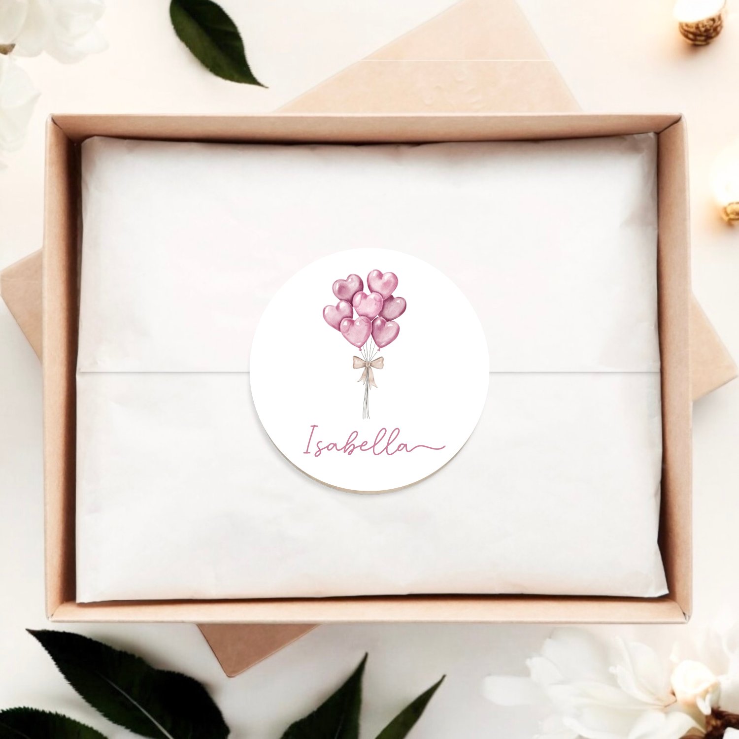 Pink Heart Balloons Labels | Personalized Birthday Party Favor Stickers ...